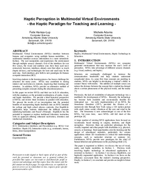 pdf haptic perception in multimodal virtual environments the haptic paradigm for teaching and
