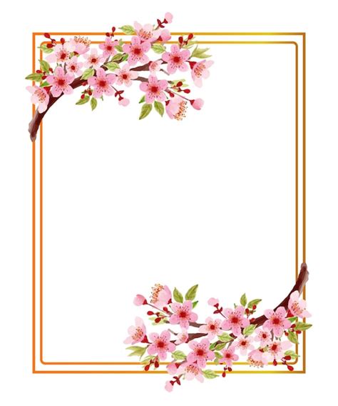 Marco de flor de cerezo para invitación de boda con acuarela Vector