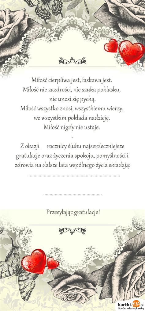 Z okazji rocznicy ślubu najserdeczniejsze gratulacje oraz życzenia