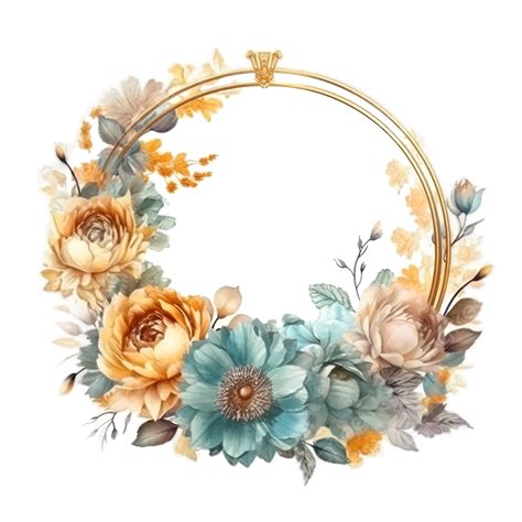Hermosa Flor Acuarela Con Marco Dorado Png Acuarela Flor Boda Png Y