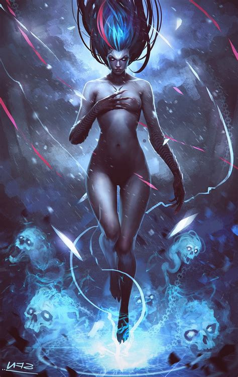 rule 34 blue eyes blue hair breasts claws dota 2 female female hooves looking at viewer navel