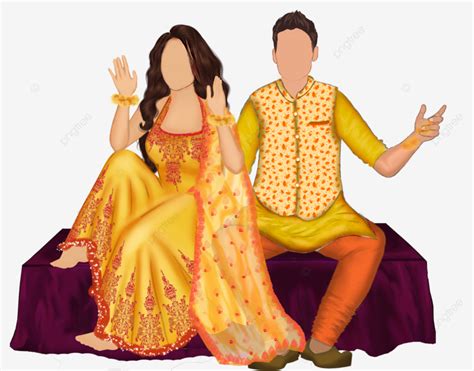 Indian Wedding Yellow Boy And Girl For Haldi Pose Bride Groom