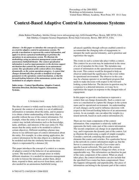 pdf context based adaptive control in autonomous systems