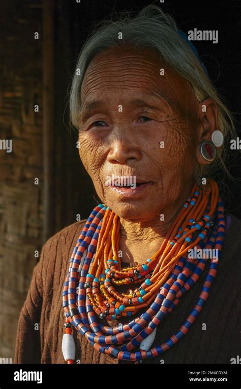 Mon Nagaland India 02 28 2013 Portrait Of Old Naga Konyak Tribe
