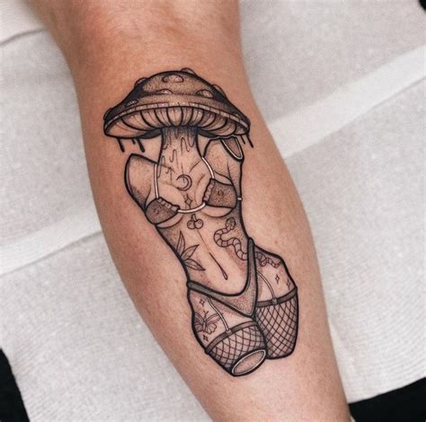 Melissa Rb Tattoo Mushroom Lady In 2022 Leg Tattoos Women Retro