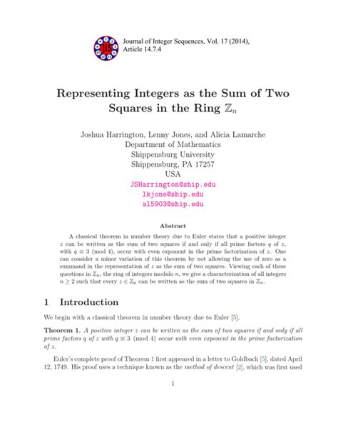 representing integers as the sum of two