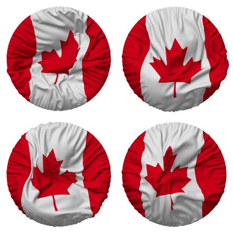 Canada Flag In Round Shape Isolated With Four Different Waving Style