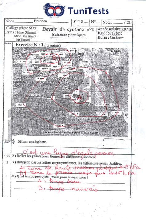 tunitests TN Devoirs Physique 8ème année de base