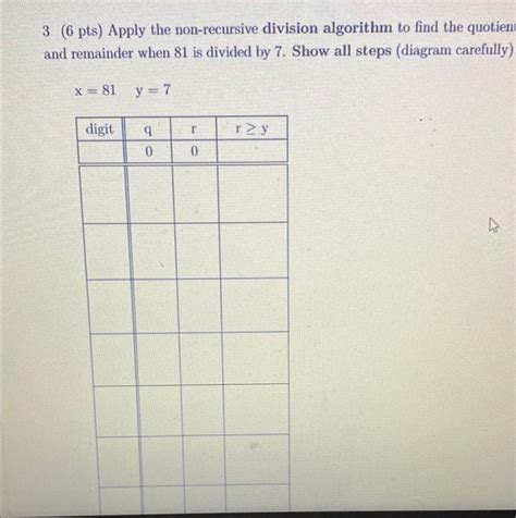solved 3 6 pts apply the non recursive division algorithm