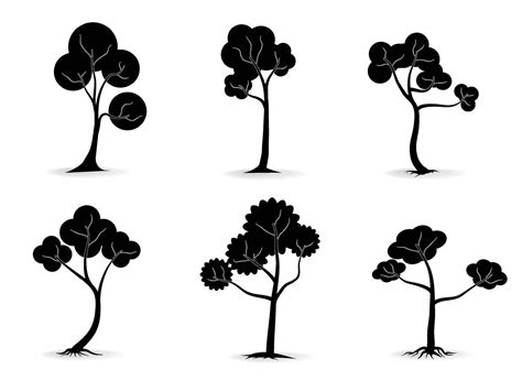 Black Branch Tree Or Naked Trees Silhouettes Set Hand Drawn Isolated