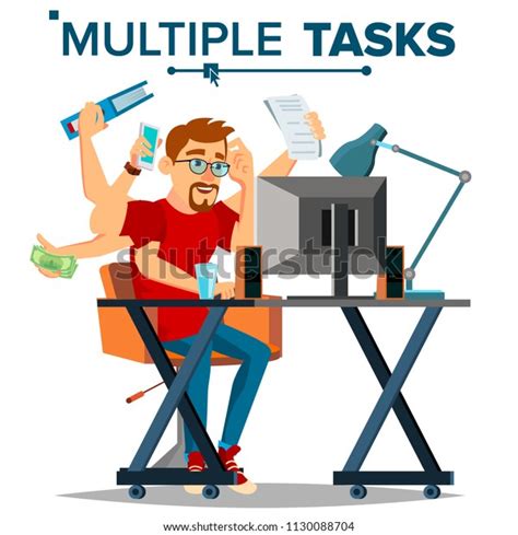 Multiple Tasks Businessman Vector Many Hands Stock Vector Royalty Free