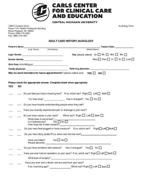 Fillable Online Adult Case History Form For Audiology Adult Case