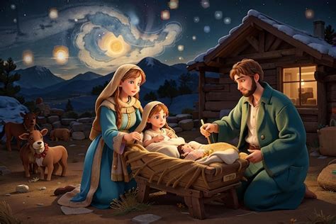 Vollständige pastorale krippe bild der heiligen familie der geburt jesu