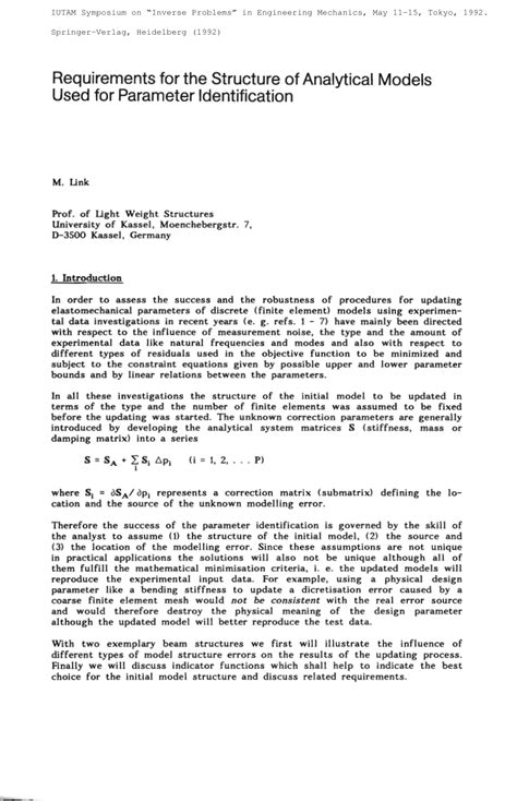 pdf requirements for the structure of analytical models used for parameter identification