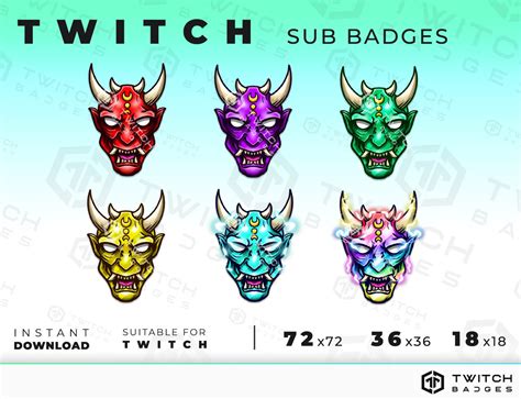 Oni Mask Twitch Sub Badges Cheer Badges Subscriber Badge Bit Etsy