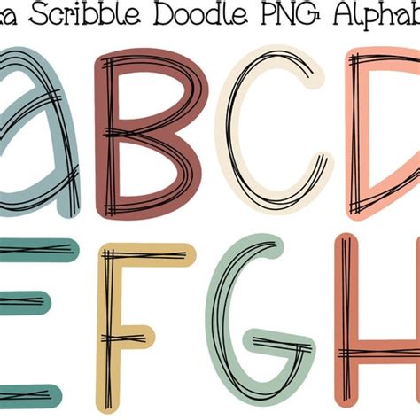 Doodle Alphabet PNG Alphabet Letters PNG Bundle Hand Drawn Etsy