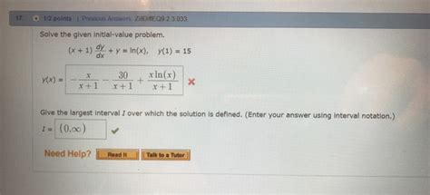 solved solve the given initial value problem x 1 dy dx