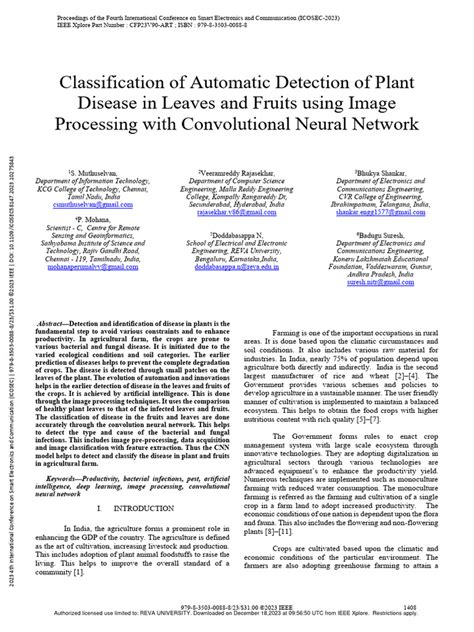 classification of automatic detection of plant disease in leaves and fruits using image