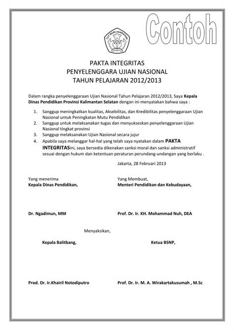 PDF PAKTA INTEGRITAS PENYELENGGARA UJIAN NASIONAL Dindik Jatimprov