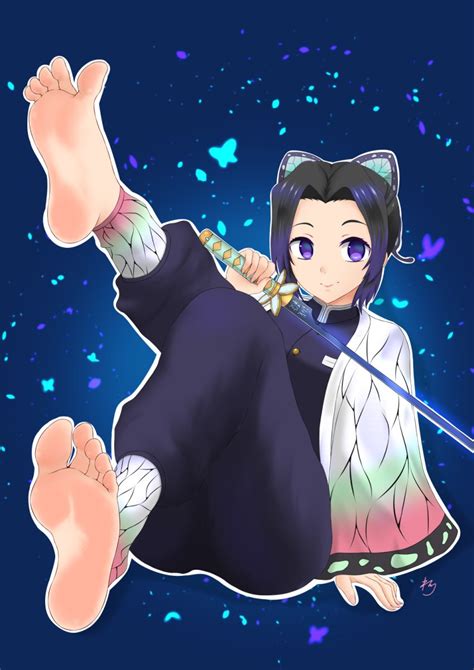Barefoot Black Hair Butterfly Hair Ornament Demon Slayer Feet Feet Up Female Female Only Foot