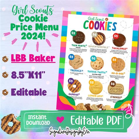 Spanish Girl Scout Cookie Flyer Lbb Cookie Menu Cookie Sales Girl Scout