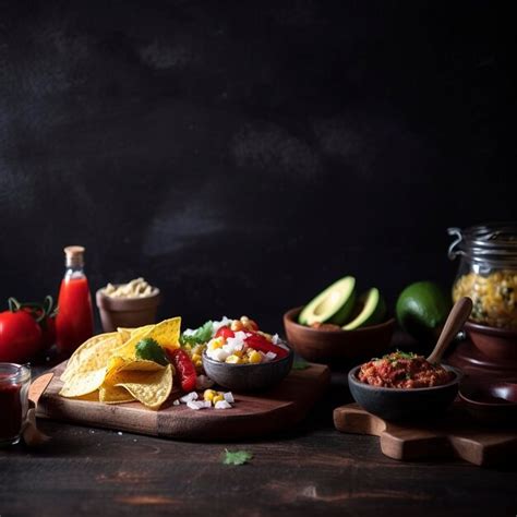 Vista De Cima Para Baixo Da Borda Do Canto Da Comida Mexicana Sobre Um