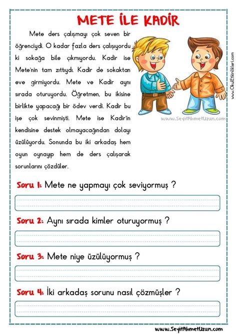 Okuma Anlama Metn Mete Le Kad R Seyit Ahmet Uzun E Itime Yeni