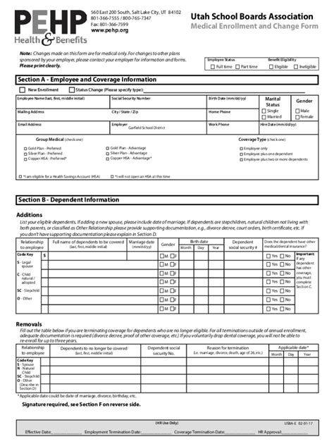 Fillable Online State Of Utah Enrollment And Change Form Fax Email