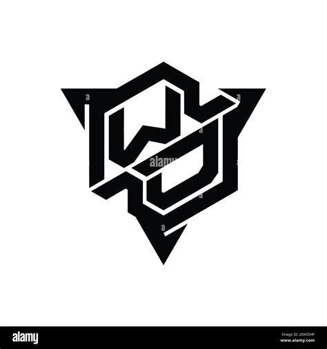WD Letter Logo Monogram Hexagon Shape With Triangle Outline Gaming
