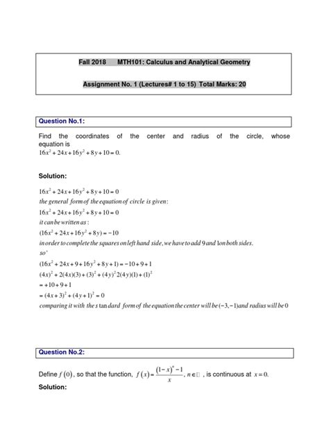 solving calculus problems finding the center and radius of a circle defining functions for