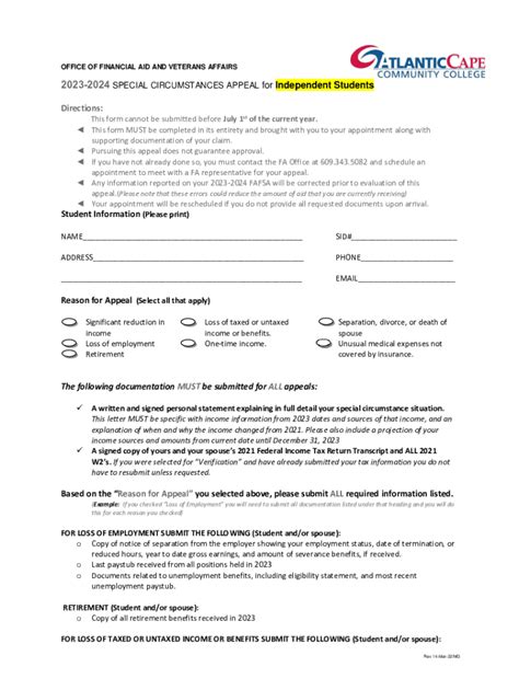 Fillable Online Special Circumstances Appeal For Independent