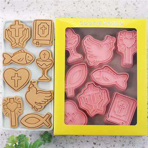 8 PIEZAS CORTADOR de Galletas Comunión Cristiana Cruz Cáliz Prensa