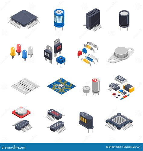 Conjunto De Iconos De Componentes Semiconductores Ilustración del