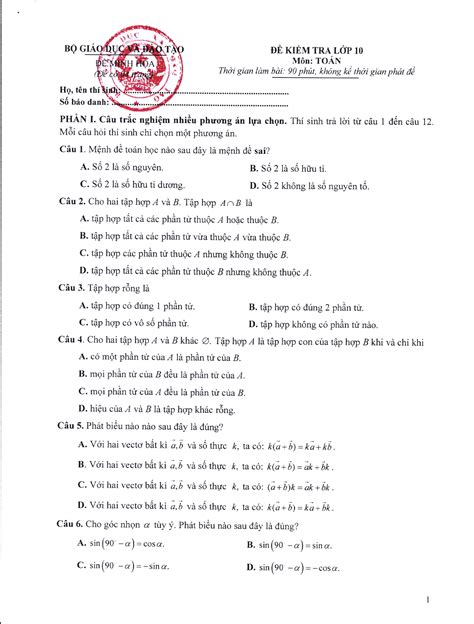 Đề thi minh họa môn Toán tốt nghiệp THPT chương trình 2018 VOZ
