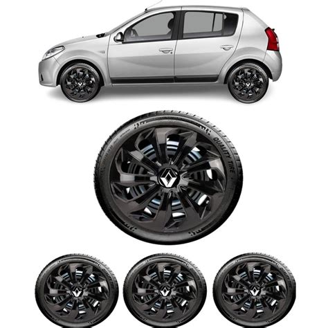 Jogo 4 Calotas Esportiva Velox Preto Brilhante Aro 14 Renault Sandero