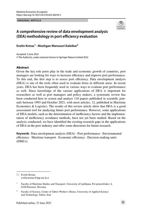 pdf a comprehensive review of data envelopment analysis dea methodology in port efficiency