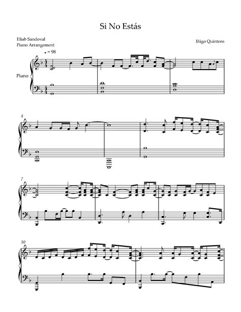 Si No Estás Iñigo Quintero Piano Arrangement Sheet Music