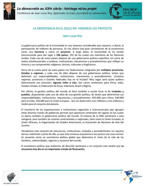 LA DEMOCRACIA EN EL SIGLO XXI HERENCIA Y O PROYECTO