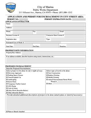 CA Application And Permit For Encroachment In City Street Area City