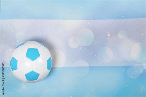 Fondo Bandera Argentina Y Pelota De Futbol Horizontal Color Stock