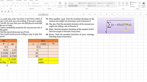 standard dev of expected value on excel youtube