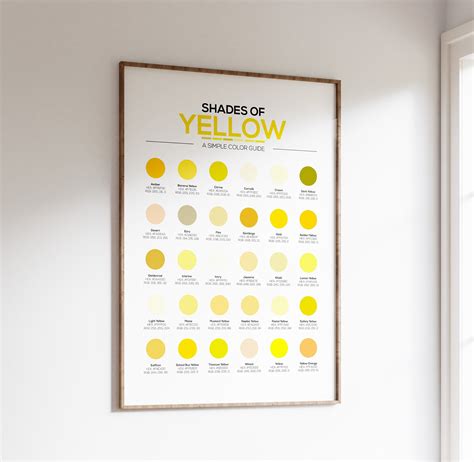 Different Shades Of Yellow Color Chart With 30 Different Hex Color
