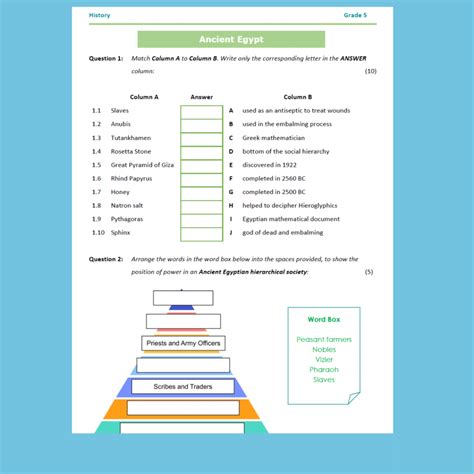 Grade History Test Ancient Egypt Teacha