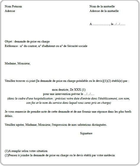 Modele De Lettre Demande De Prise En Charge Mutuelle