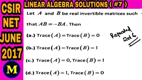 csir net june 2017 linear algebra youtube