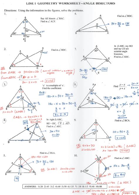 Angle Bisector Worksheet Answer Key Db Excel