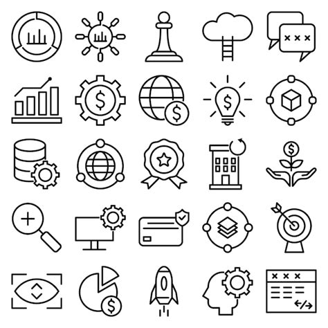 Conjunto De Iconos De Desarrollo Empresarial Esquema Vector Premium
