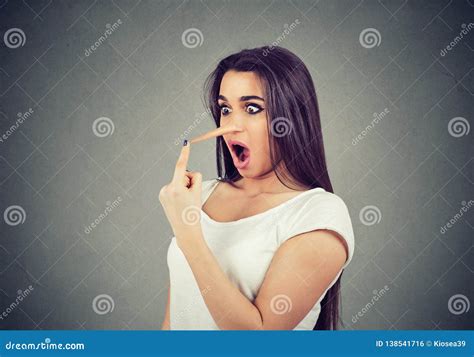 Liar Woman With Long Nose Feeling Shocked Stock Photo Image Of