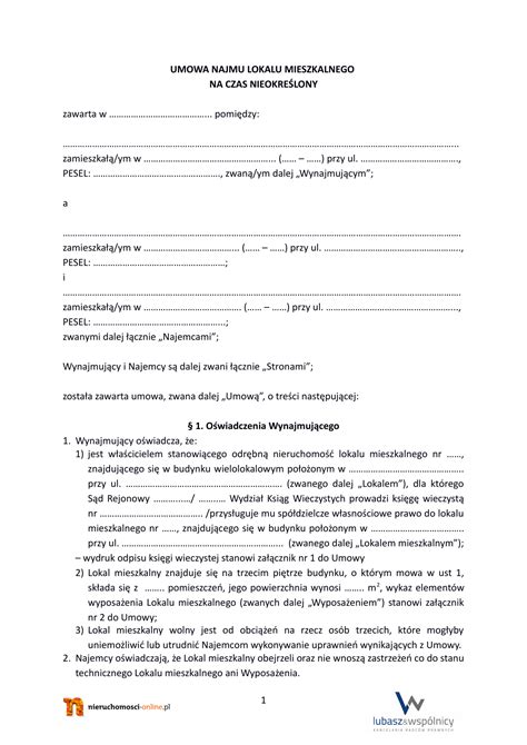 Umowa Najmu Okazjonalnego Do Druku