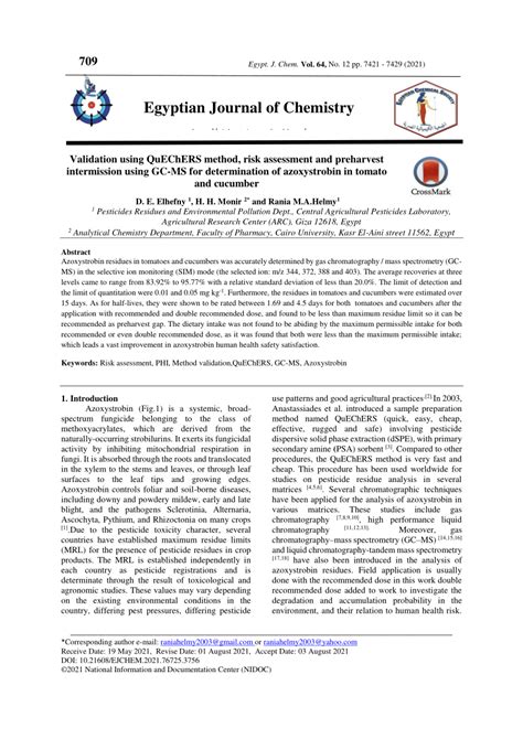 pdf validation using quechers method risk assessment and preharvest